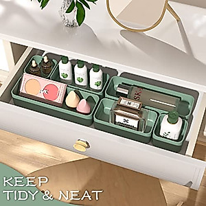 CHANCETSUI 6 PCS Stackable Drawer Organizers Set, Versatile Desk and Vanity Drawer Organizer Trays, Storage Bins for Makeup, Bathroom, Bedroom, Kitchen and Office, Green