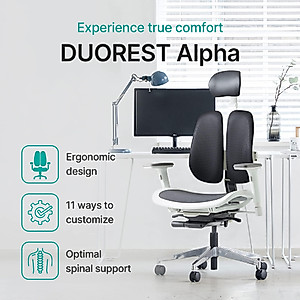Duorest [Dual-backrests Alpha - Ergonomic Office Chair, Home Office Desk Chairs, Executive Office Chair, Best Office Chair for Lower Back Pain, Mesh Office Chair, Office Desk Chair (White)