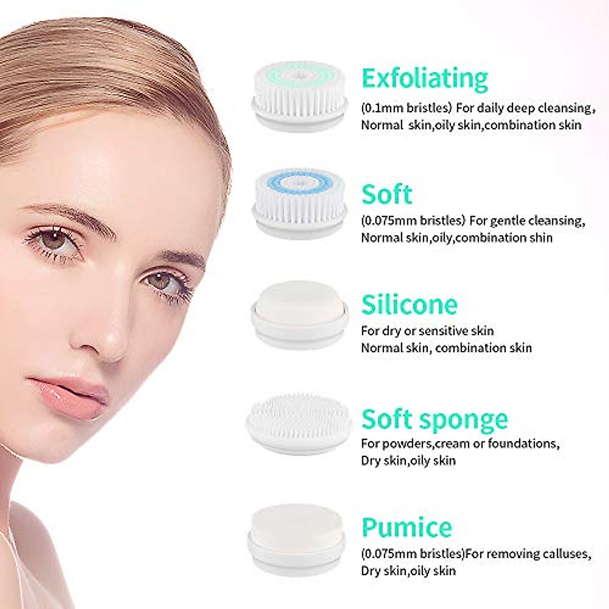 MALKERT Facial Cleansing Brush with 5 Brush Heads, 3 Modes Skin Care Brush Device, Electric Rechargeable Waterproof Face Spin Brush, Massager for Deep Cleansing and Scrubbing, Exfoliating