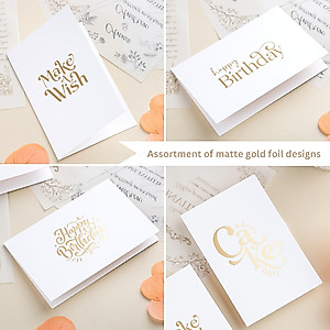 Paper Play 20 Pack Assorted Birthday Cards - 4 Matte Gold Foil Designs Happy Birthday Cards - 4 x 6 Inches Blank Birthday Notes Bulk Box Set - Greeting Cards with Envelopes & Gold Foil Stickers