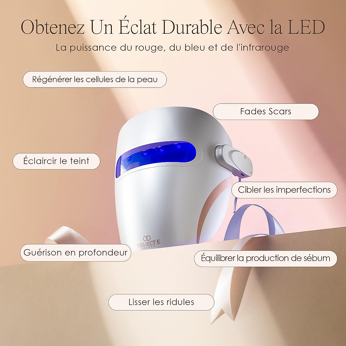 LED Light Therapy Mask by Project E Beauty | Infrared, Red & Blue Light Therapy | Collagen Boost | Anti-Wrinkle | Wireless Face Mask | Advanced Skincare | All Skin Types