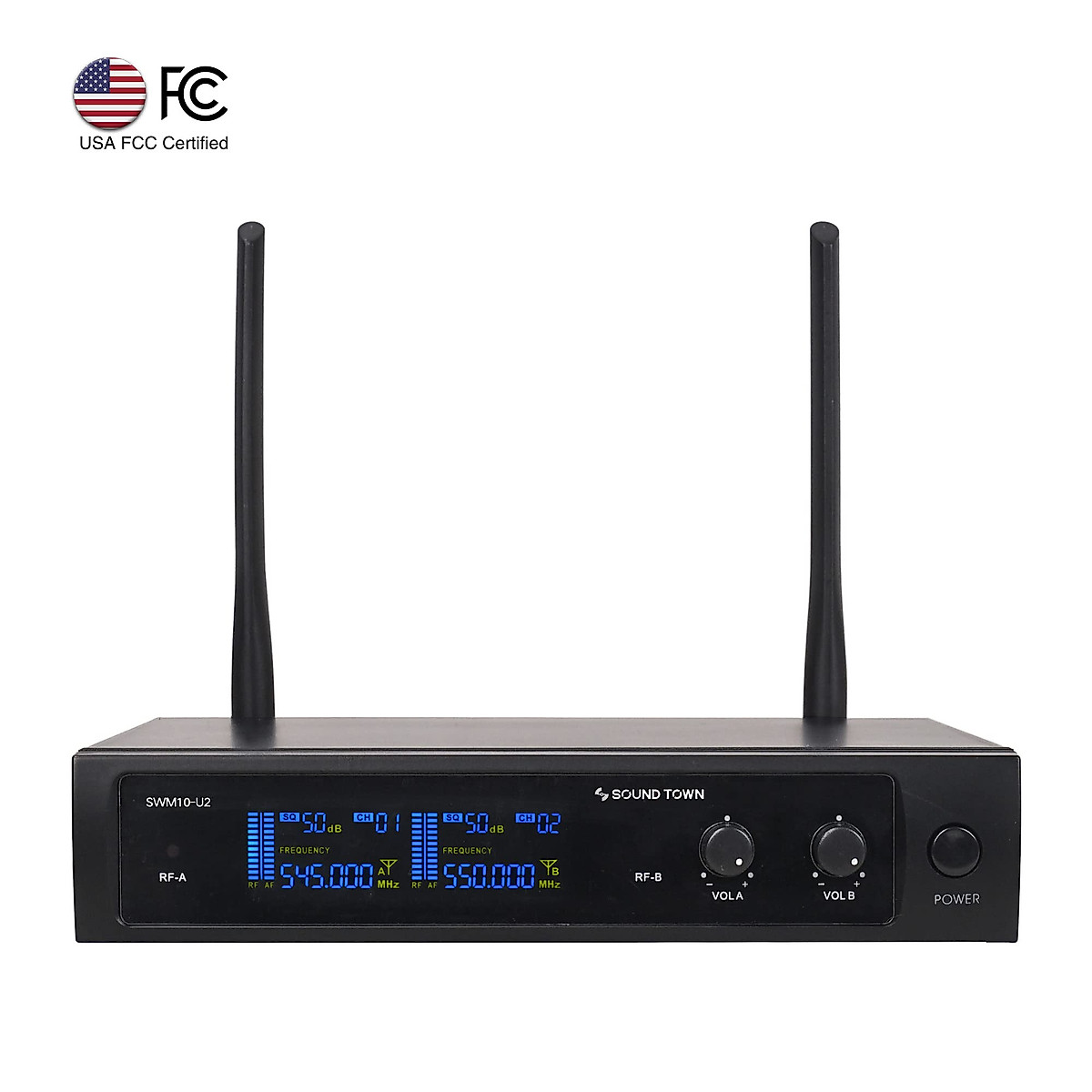 Sound Town SWM10-U2HH Professional Dual-Channel UHF Wireless Microphone System with 2 Handheld Mics, for Church, Business Meeting, Outdoor Wedding and Karaoke