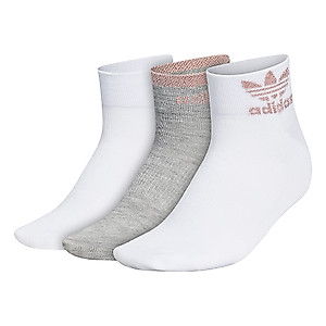adidas Originals Women's Originals Trefoil Shine 3-Pack Low Cut, White/Rose Gold Shiny Nylon/Heather Grey, Medium