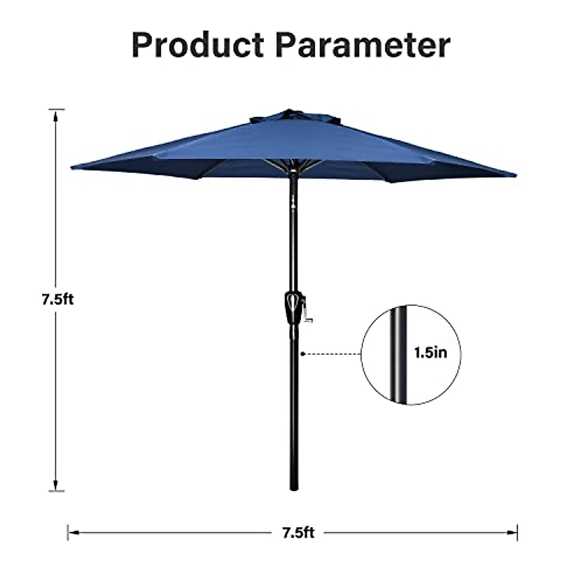 Simple Deluxe 7.5ft Patio Umbrella Outdoor Table Market Yard Umbrella with Push Button Tilt/Crank, 6 Sturdy Ribs for Garden, Deck, Backyard, Pool, Blue