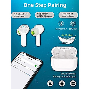 【Pearl white】Wireless Bluetooth Earbuds with 6 Pair Ear Tips, IPX8 Waterproof Touch Earphones Built in Mic, 3D Stereo Sound with Noise Canceling, Fast Type-C Charging Earbuds for iPhone Android