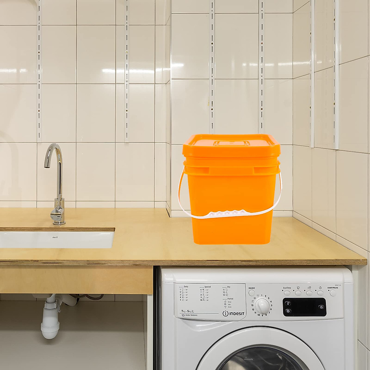 LUOZZY Large Laundry Detergent Storage Box Farmhouse Laundry Powder Container Square Washing Powder Bucket (10L Orange)