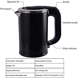 DCIGNA Electric Tea Kettle, 0.5L Stainless Steel Travel Kettle, Portable Hot Water Kettle, Auto Shut-off & Fast Boiling, Dry Protection, Suitable For Coffee, Tea, 110V/800W (Dark Blue)