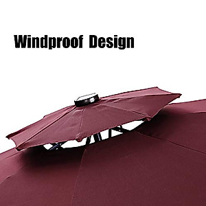 Klismos 10 ft 2 Layers Patio Umbrella with 40 Lights Windproof Outdoor Market Table Umbrella with Ventilation,Tilt and Crank(Red)