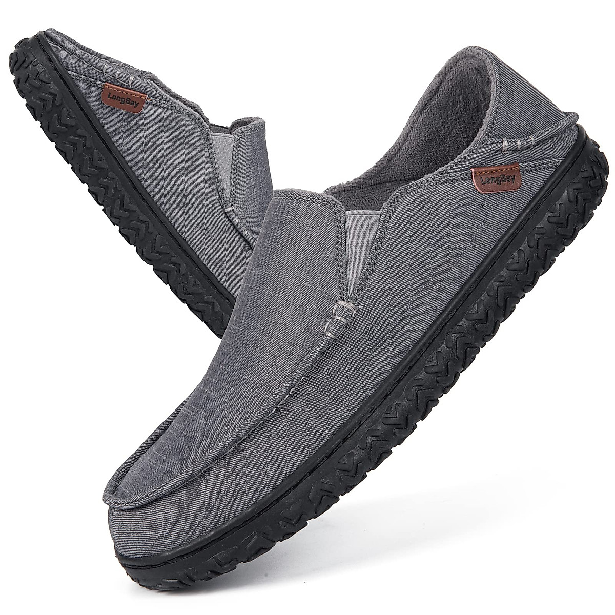 LongBay Men's Moccasin Slippers Cozy Breathable Memory Foam House Shoes for Indoor Outdoor Gray, 11