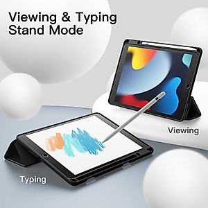 JETech Case for iPad 10.2 Inch 2021/2020/2019 (9th/8th/7th) Model with Pencil Holder, Slim Tablet Cover with Soft TPU Back, Auto Wake/Sleep (Black)