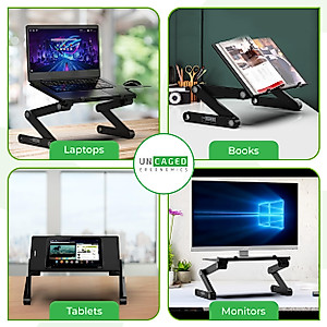 WorkEZ BEST Adjustable Laptop Stand Lap Desk for Bed Couch with Mouse Pad ergonomic height angle tilt aluminum desktop riser tray portable computer riser table cooler cooling folding holder black