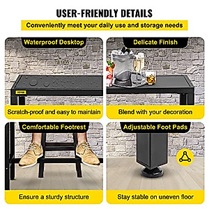 VEVOR Outdoor Bar Table, 38.6" L x 15" W x 38.6" H, Narrow Rectangular Height Pub Tables, Sturdy Metal Frame Tall Table Counter with Adjustable Feet, for Patio, Balcony, Dinning Room, Bistro, Garden
