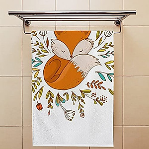 Top Carpenter Soft Hand Fingertip Towels 2 Pcs Face Bath Towels Sleeping Fox Absorbent Washcloths for Bathroom Hotel Kitchen 30x15in