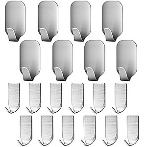 20 Pieces Self Adhesive Stainless Steel Wall Hooks, FineGood Metal Utility Hanging Hooks for Robe, Coat, Towel, Keys, Bags, Home, Kitchen, Bathroom, Heavy Duty Ultra Strong - 8 Large,12 Small