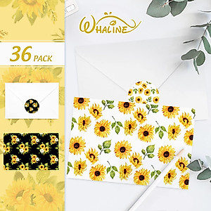 Whaline 36 Pack Sunflower Greeting Cards Bulk Spring Summer Flower Note Cards with Envelopes Matching Seal Stickers Floral Blank Cards for Wedding Bridal Baby Shower Birthday Party