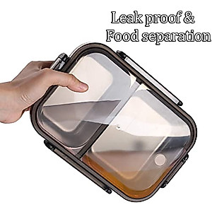 LANSKYWARE 2 Compartments Bento Lunch box with Insulated Lunch Bag and Portable Utensils, Stainless Steel Food Lunch Containers for Adults Men Women