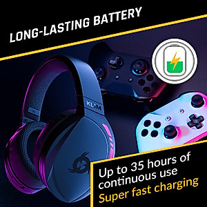 KLIM Panther Wireless Gaming Headset for PS4 PS5 Switch PC, Low Latency, Noise Cancelling Over Ear Bluetooth Headphones with Microphone, 3D Surround Sound, RGB Gaming Headphones - New 2023