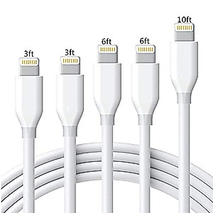sharllen iPhone Charger Cable Lightning Cable 5 Pack[3/3/6/6/10FT] Fast Charging Cords Syncing Extra Long USB iPhone Charging Cable Compatible iPhone 11/ XS/Max/XR/X/8/8P/7/7P/6/iPad/iPod White