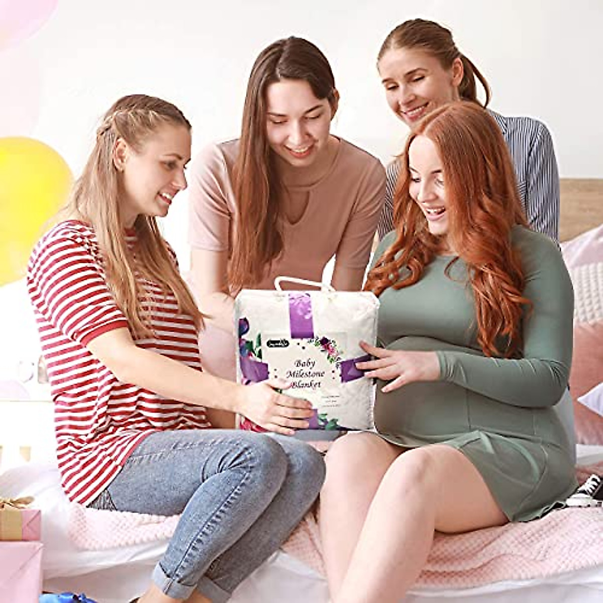 Baby Monthly Milestone Blanket Girl - Extra Soft, Large (60"X40") Thick Fleece - Baby Growth Chart Blanket - Baby Age Blanket for Photos - Baby Month Blanket - Includes Headband, Floral Wreath, Frame