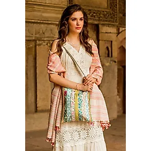 NOVICA Artisan Handmade Embellished Cotton Shoulder Bag Floral from India Handbags Multicolor Ivory Tote Patterned ' Garden Path'