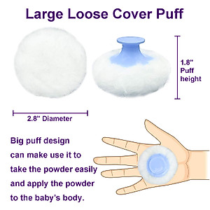 BPA Free Baby Powder Puff Box, Large 2.8" Fluffy Body After-Bath Powder Case, Baby Care Face/Body Villus Powder Puff Container, Makeup Cosmetic Talcum Powder Container with Hand Holder (Blue)