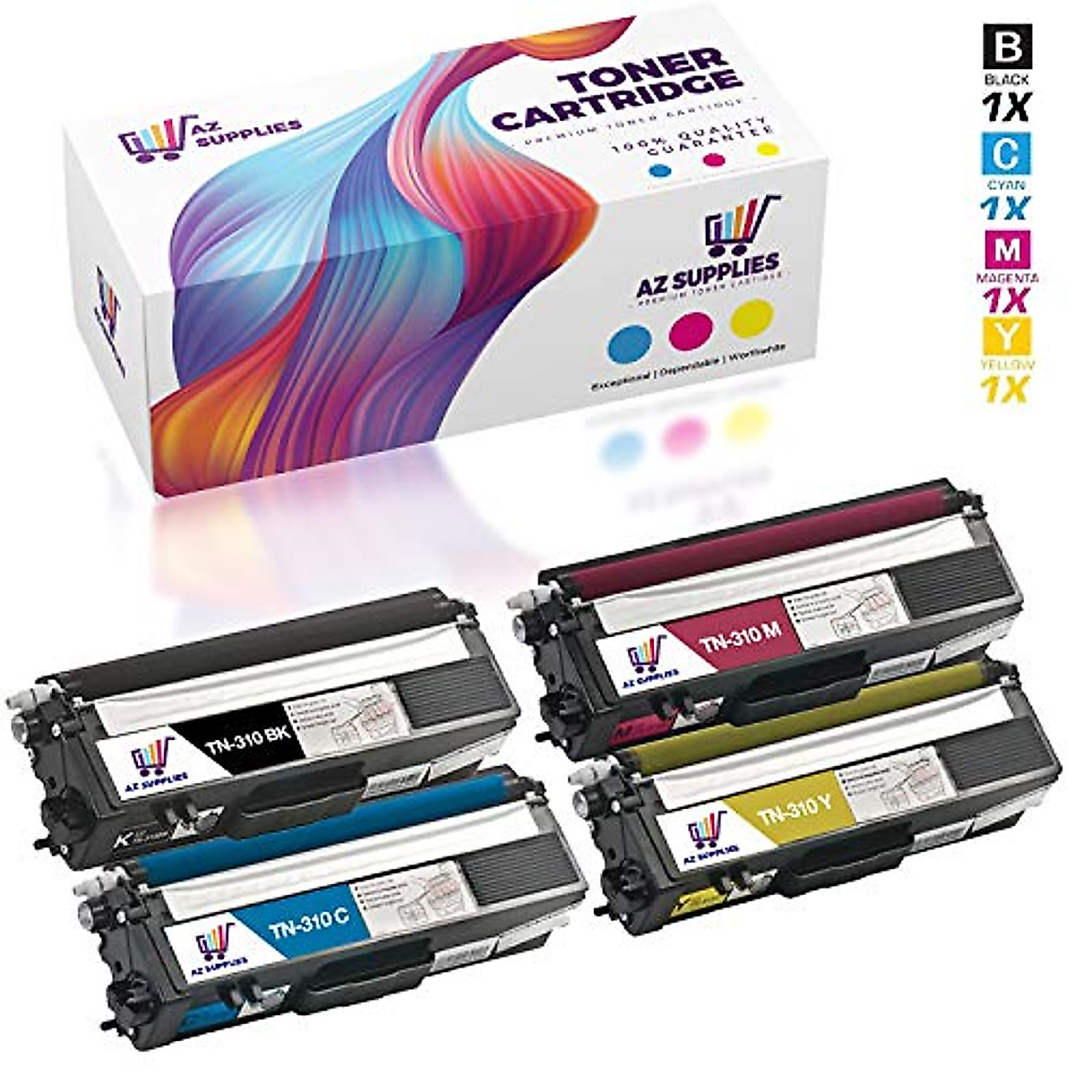 AZ Remanufactured Toner Cartridge Set Replacement for Brother TN310 use in DCP-9050CDN DCP-9055CDN DCP-9270CDN HL-4140CN HL-4150CDN HL-4570CDW (Black, Cyan, Magenta, Yellow, 4-Pack)
