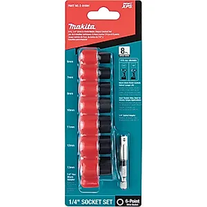 Makita E-01694 Impact XPS® 8 Pc. 1/4" Drive 6-Point Metric Impact Socket Set w/Standard Socket Adapter