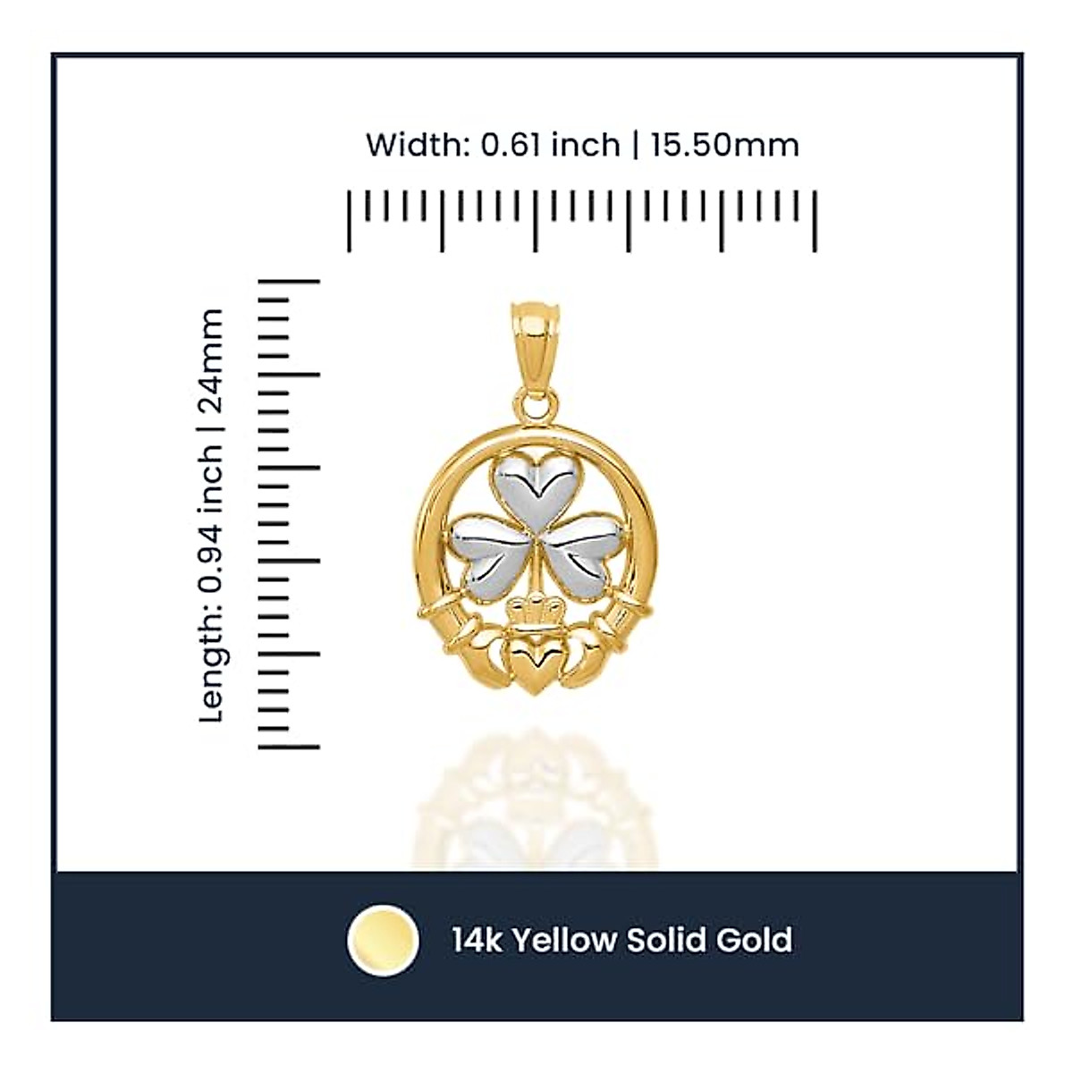 IceCarats 14K Solid Yellow Gold Lucky Clover Leaf Shamrock Flower Heart Irish Claddagh Necklace Celtic Charm Pendant Jewelry Only