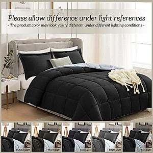 Homelike Moment Twin Comforter Set Black, Comforter Twin Size Bed Set, Lightweight Reversible Down Alternative Bed Comforters All Season Soft 2 Piece Bedding Sets with Sham Black/Light Grey