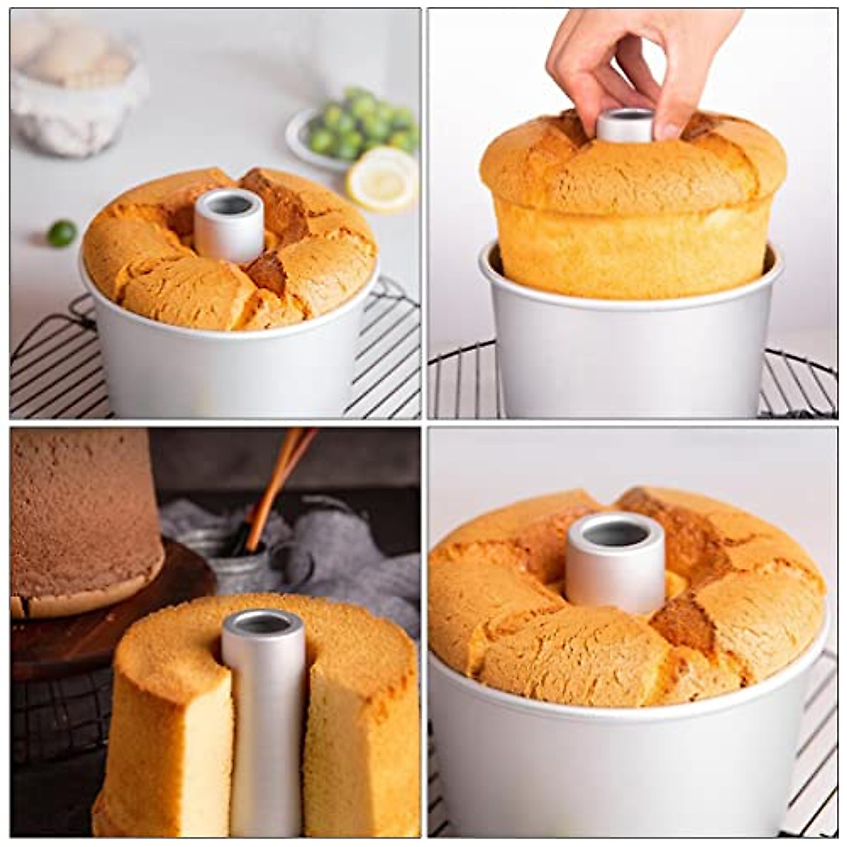 FLAVAS Mini Angel Food Pan Cake Pan 4inch NonStick Chiffon Tube Pan with Removable Bottom for Oven and Baking