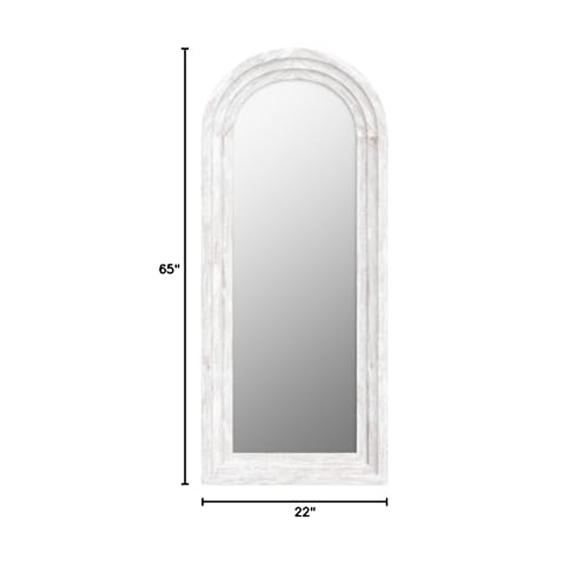 ZHUNFA Arched Full Length Mirror with Solid Wood Frame, 65x22 Farmhouse Wall Mirror Full Length with Stand, Rustic White