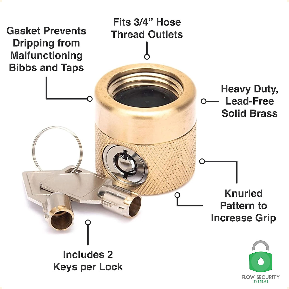 Flow Security Systems The FaucetLock | Heavy Duty Brass Construction | Prevents Water Theft & Secures Outdoor Bibbs | Promotes Water Conservation | Keyed The Same | FSS 50 | 1 Pack