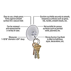 Lucky Line Suction Cup Hook, 1 13/16 Inch 46mm with Metal Hook, 2 Pack (75502)