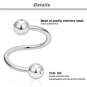 Ocptiy 16G Lip Ring Hoop Piercing Jewelry for Women 16 Gauge Stainless Surgical Steel Spiral Twist Eyebrow Septum Nose Ring Cartilage Tragus Helix Rook Daith Earring Hoop Piercing Jewelry Set Men 8mm