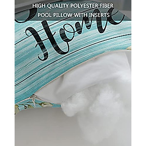 Recliner Head Pillow Ledge Loungers Chair Pillows with Insert Sweet Home Flowers Blue Wood Lumbar Pillow with Adjustable Strap Outdoor Waterproof Patio Pillows for Beach Pool Chair, 2 PCS