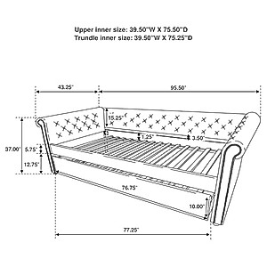 Coaster Home Furnishings Kepner Modern Classic Fabric Upholstered Twin Size Chesterfield Button Tufted Daybed with Trundle Bed for Guestroom 37-inch Headboard Bedroom Lounger Grey 300549