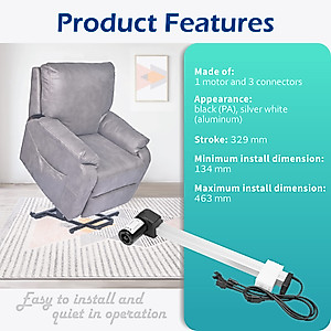 Okin Motor Model JLDQ-12 & JLDQ.12.134.329Q for Power Recliner Bed Motor Actuator Replacement, Electric Lift Chairs Sofa Part Replacement for JLDQ.12.134.329D/E/G/J/K/L/P/Q/Z