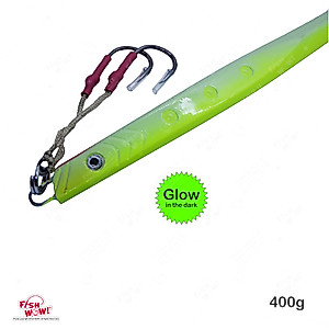 4pcs 2-Color Fish WOW!® 400g Speed jigs 14oz Fishing Vertical Knife Jigging Trolling Fast Jig Fall Metal Flat Bait with Two Assist Hook Big Game