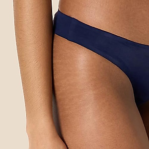 Amazon Essentials Seamless Underwear for Women Thong, Bonded Stretch, 4-Pack, Blue/Pink, X-Small