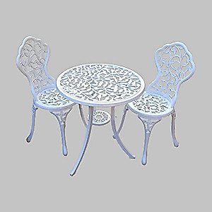 KAI LI Patio Bistro Sets 3 Piece cast Aluminum Patio Furniture Outdoor Garden Metal Rust Proof Tables and Chairs White bisrto Set (Leaf-White)