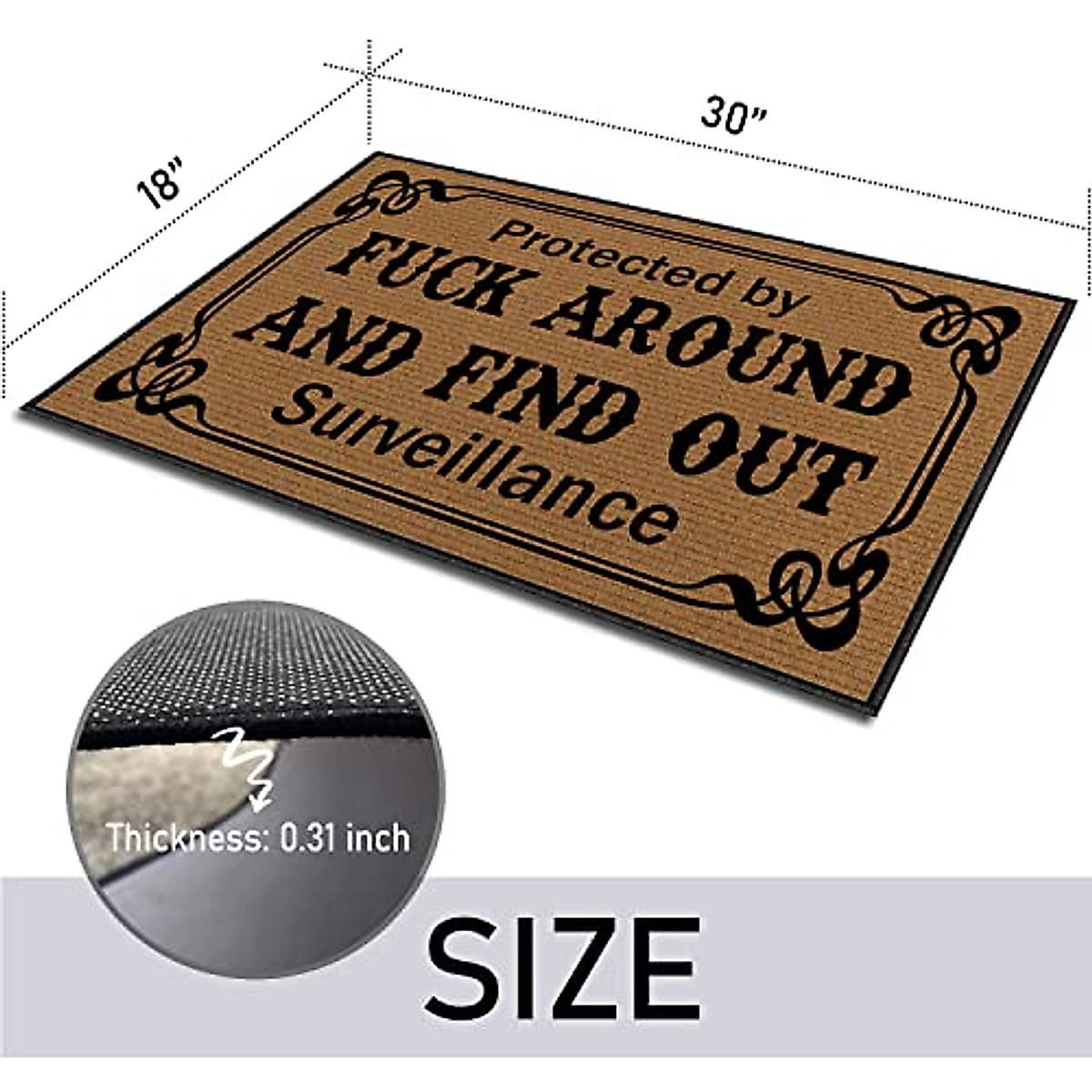 BinHang Indoor Floor Mats for Home Entrance, Funny Doormats for Front Door Protected by Fuck Around and Find Out Surveillance Rubber Backing Protect The Floor 30X18 Inch