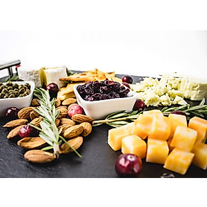 Natural Slate Cheese Board and Knife Set | Charcuterie Board Cheese Knives and Spreader set 14 Pieces 16" x 12" Serving Tray with Black Handle Ceramic Bowls Soapstone