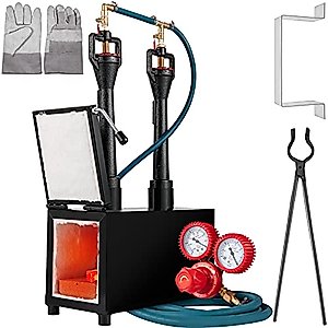 VEVOR Farrier Furnace with Dual Large Capacity Portable Square Metal Propane Knife Forge, 2 Burners-Single Door, Black