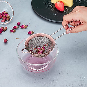 Copper Fine Mesh Strainer 3 Pieces Set, Rose Gold Flour Sifter For Baking, Stainless Steel Clander, Copper Matcha Tea Strainer, Gravy Separator, Stasher Sieve Pasta Strainers