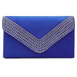 Lefrcry Women Satin Evening Bags Ladies Party Handbag for Wedding Party Handbag Rhinestone Clutch Purses BLUE
