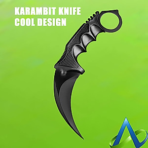 AOMINGGE Karambit Knife 2 Pieces Fixed Blade Stainless Steel Outdoor Hunting Knife with Sheath and Cord, Suitable for Hiking, Adventure, Survival and Collection (Black)