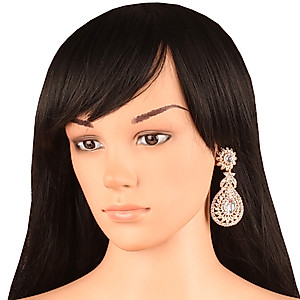 Touchstone Indian Bollywood Beautifully Hand Finished Victorian Studded Look White Rhinestone Designer Jewelry Chandelier Earrings In Gold Tone For Women.