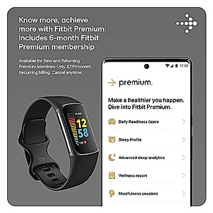 Fitbit Charge 5 Advanced Health & Fitness Tracker with Built-in GPS, Stress Management Tools, Sleep Tracking, 24/7 Heart Rate and More, Black/Graphite, One Size (S &L Bands Included)