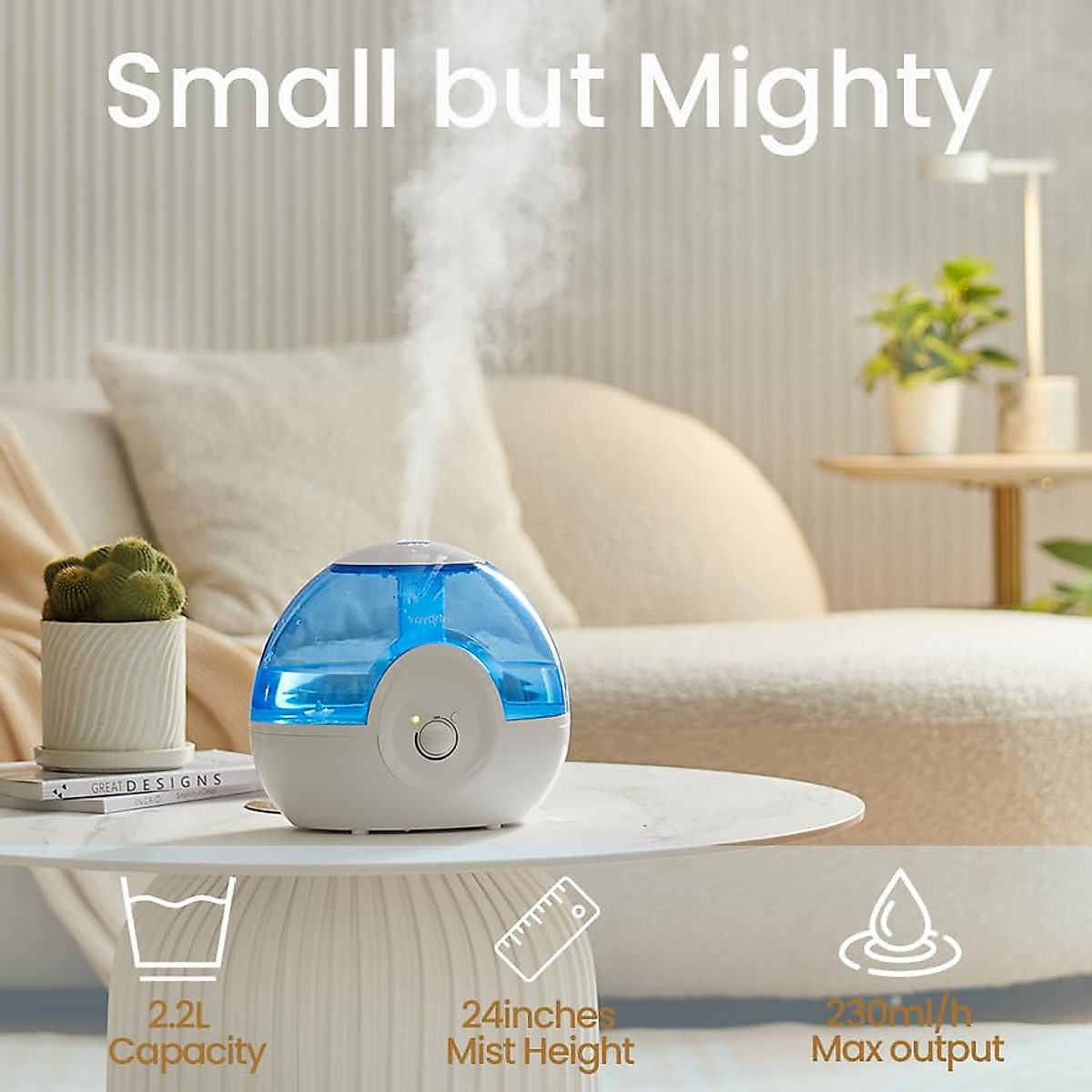 raydrop Cool Mist 2.2L Humidifiers for Bedroom, 28dB Whisper-Quiet Ultrasonic Humidifier, Easy to Clean Home Humidifier, Auto Shut-Off, 30H Work Time, Night Light (Blue)