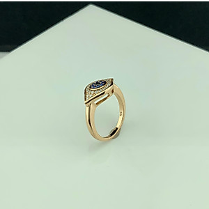 SILVERCLOSEOUT Rose Gold Plated Sterling Silver Blue Cz Evil eye Ring - Size 8
